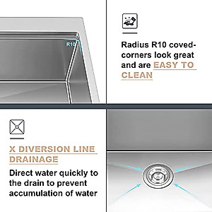 Herogo 33"X22" Workstation Kitchen Sink, 10 Deep Drop In Stainless Steel Topmount Single Bowl 2-Hole R10 Tight Radius Large Kitchen Sinks with Kit of 5 Accessories