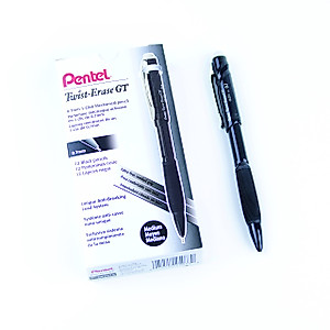 Pentel Twist-Erase GT, 0.7mm, Mechanical Pencil Transparent Black, Box of 12 (QE207A)