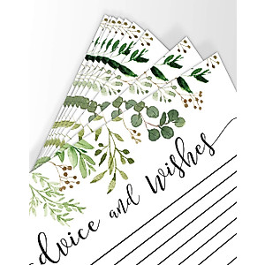 Printed Party Advice and Wishes for the Mr and Mrs – Wedding Advice Cards for Bridal Shower, Games and Favors for Guests, Eucalyptus Greenery Decor, 50 Cards