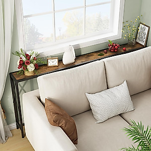 Gewudraw Console Table with 2 AC Oulets & 2 USB Ports, 68.5" Narrow Sofa Table, Entryway Table, Industrial Sofa Table for Hallway, Living Room, Bedroom, Long Console Table, 6.5 Feet Power Cord