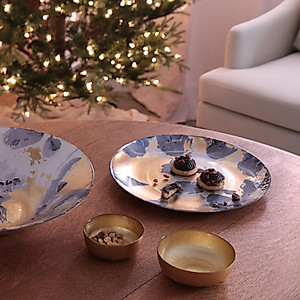 Beatriz Ball GLASS New Orleans Large Round Painted Platter (Blue & Gold)