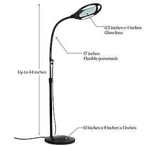 Brightech LightView Pro Magnifying Floor Lamp - Hands Free Magnifier with Bright LED Light for Reading - Work Light with Flexible Gooseneck - Standing Mag Lamp