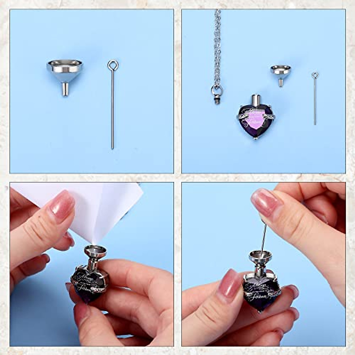 MTLEE 3 Pieces Cremation Urn Necklace for Ashes Vertical Bar Zircon, Heart Crystal Cremation Urn Necklace Urn Stainless Steel Necklace Waterproof Memorial Pendant Necklace (Purple Zircon)