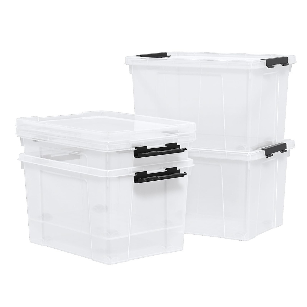 Dehouse 23 L Clear Latch Storage Bins with Wheels, 4 Pack Plastic Latch Storage Box with Lids