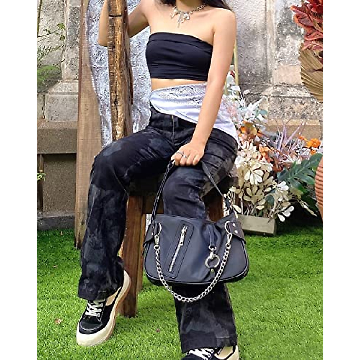 AWXZOM goth bag punk bag Sourpuss Gothic Tote Purse Y2K cool bag rock fashion, gothic bags and purses punk purses for women