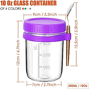 4 Pack Reusable Overnight Oats Jars with Lids and Spoons, 16 oz Airtight Overnight Oats Container, Mason Jars for Overnight Oats, Glass Mason Jars for Salads Yogurt Cereal Milk, On The Go Container