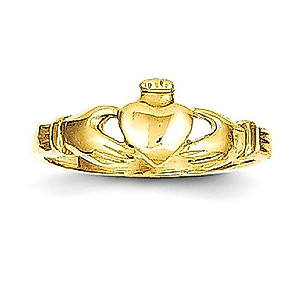 14K Yellow Gold Irish Heart Love Claddagh Ring Size 1
