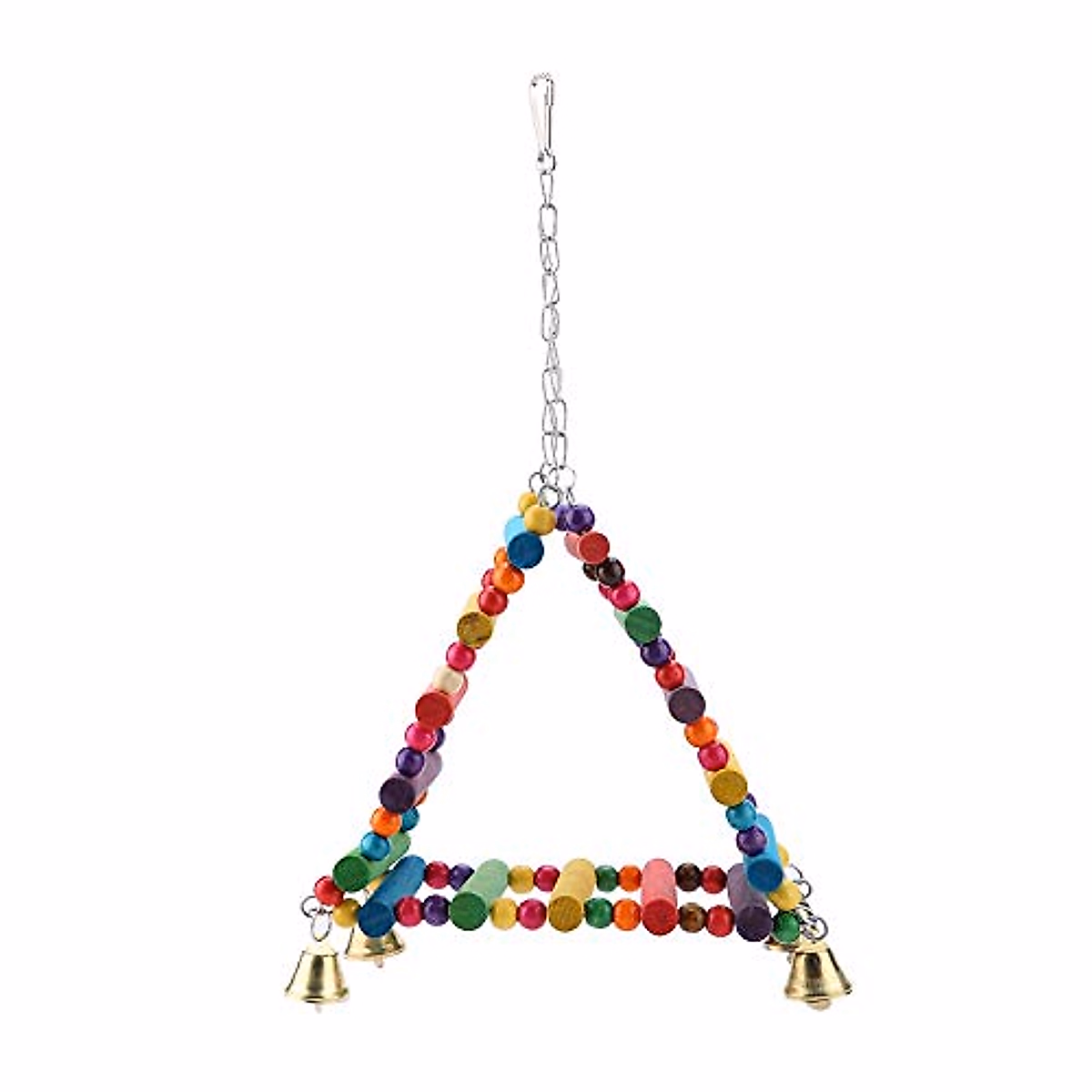 Parrot Swing Toys, Triangle Climbing Ladders Hanging Bell Toy Colorful Wood Beads Bird Perch for Parakeet Cockatiel Macaw African Grey Cockatoo Lovebird Finch