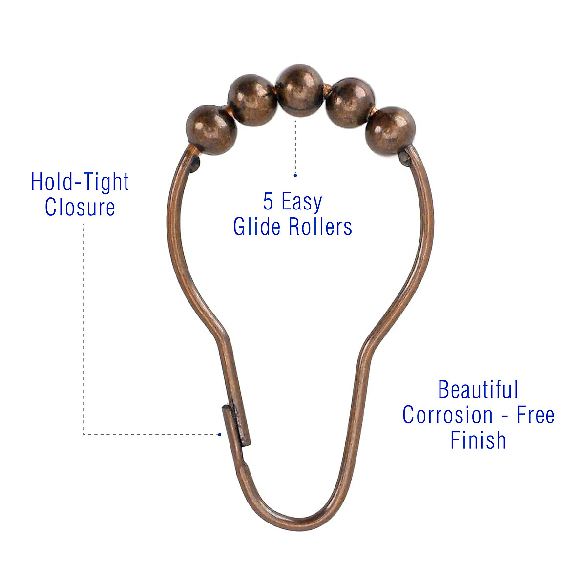 2lbDepot Shower Curtain Rings Hooks - Oil Rubbed Bronze Finish - Premium 18/8 Stainless Steel - Locking Rings with Easy Glide Rollers - Five Finishes Available - Set of 12 for Shower Rods