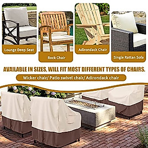 Simpelg Outdoor Chair Covers, Patio Furniture Covers Waterproof, 600D Heavy Duty Oxford Cloth Chair Covers for Outdoor Furniture, Lounge Deep Seat Cover/Lawn Outdoor Covers (2 Pack-Beige/Brown-Small)