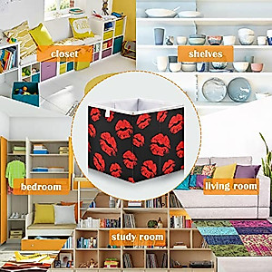 WELLDAY Storage Basket Valentine's Day Red Lips Foldable 15.8 x 10.6 x 7 in Cube Storage Bin Home Decor Organizer Storage Baskets Box for Toys, Books, Shelves, Closet, Laundry, Nursery