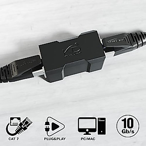 2× RJ45 Coupler with Extra Shielding– Network Cable Connector & Ethernet Cable Extender (Two RJ45 Jacks, Easy Way to Connect/Extend Ethernet Cables, CAT 7 for up to 10Gbit/s, Black) – by CableDirect