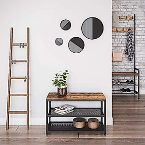 Ballucci Shoe Rack Bench, 3-Tier Shoe Rack, Entryway Shoe Organizer with Seat, Metal Storage Shelves for Hallway, Living Room, Mudroom - Rustic Brown