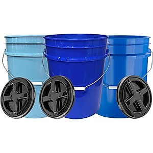 House Naturals 5 Gallon Plastic Blue Food Grade Made in USA Bucket Container with Air Tight Screw on Lid (Pack of 3)