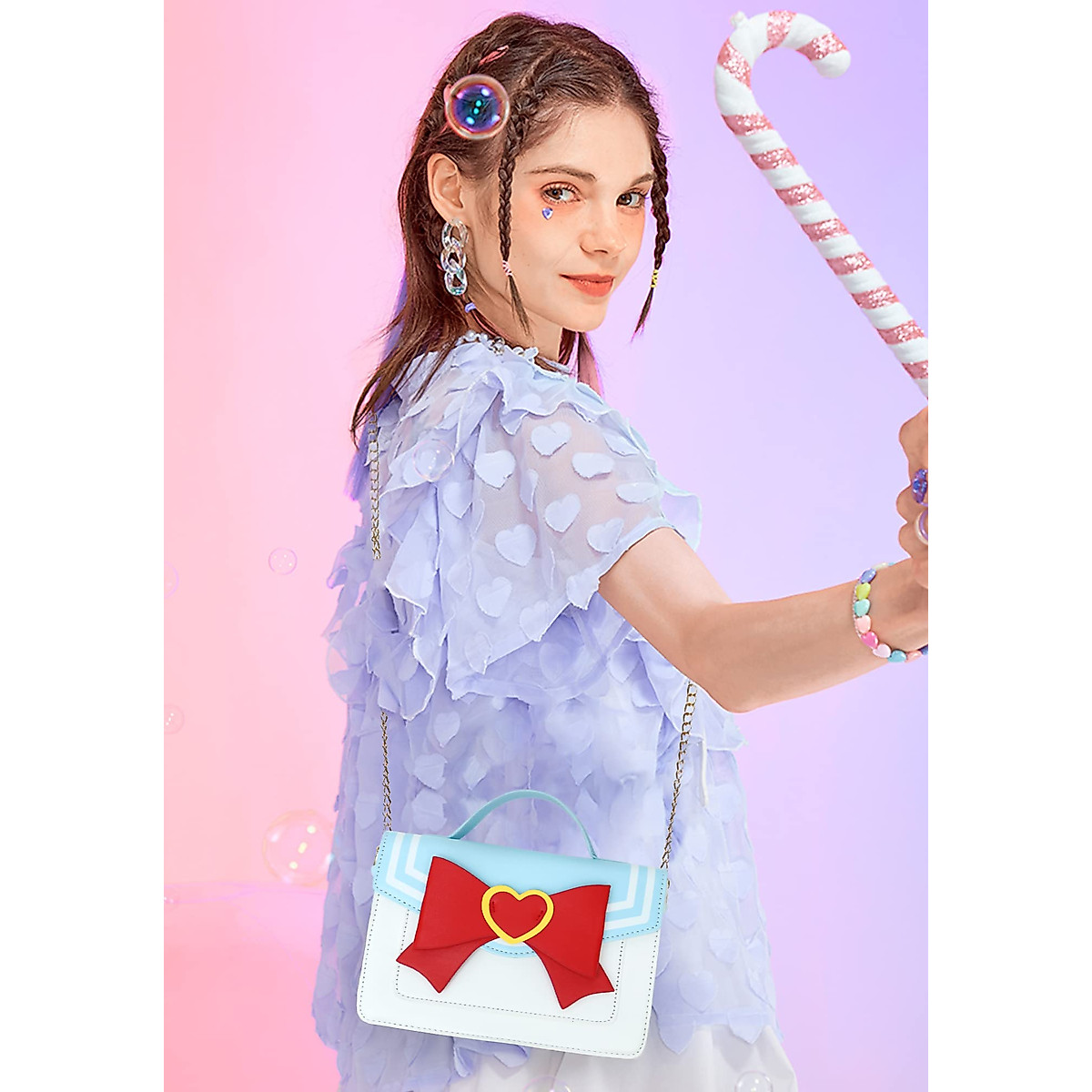 PROCOS Women's Handbags Kawaii Cute Anime Cosplay Pu Leather Purse Bow Chain Crossbody Shoulder Bags Messenger Satchel Tote