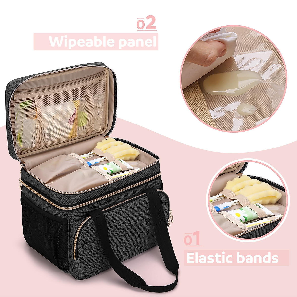 Luxja Double Layer Breast Pump Bag Compatible with Spectra S1 and S2, Pump Bag for Breast Pump and Extra Parts, Bag Only, Black