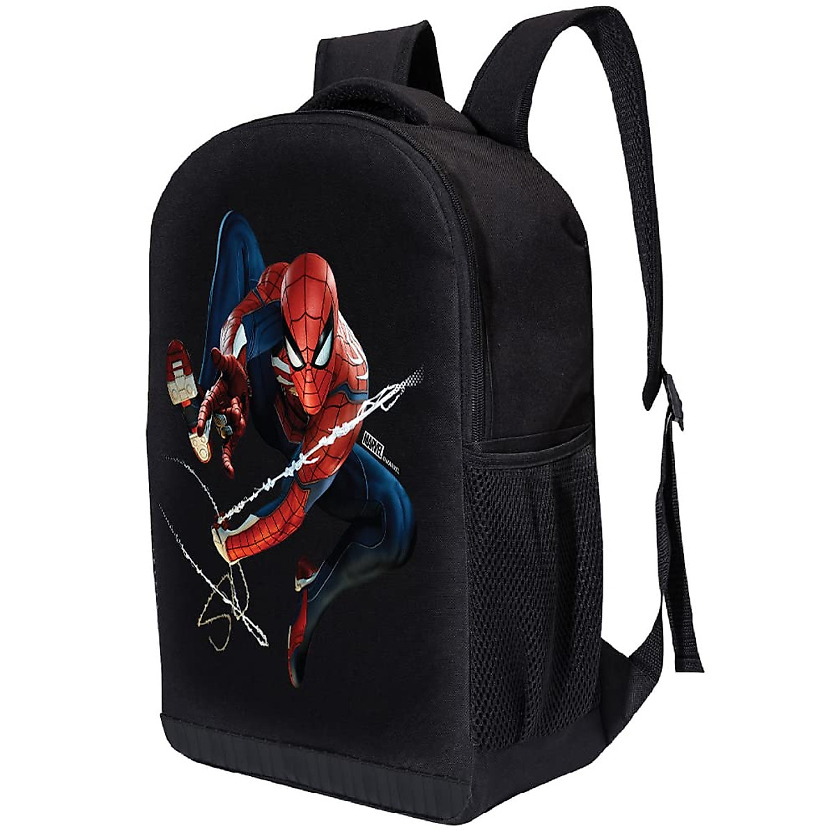 Marvel Comics Spiderman Backpack - Into The Spider-Verse Black Knapsack 16 inch Mesh Padded Bag (Classic Spidey)