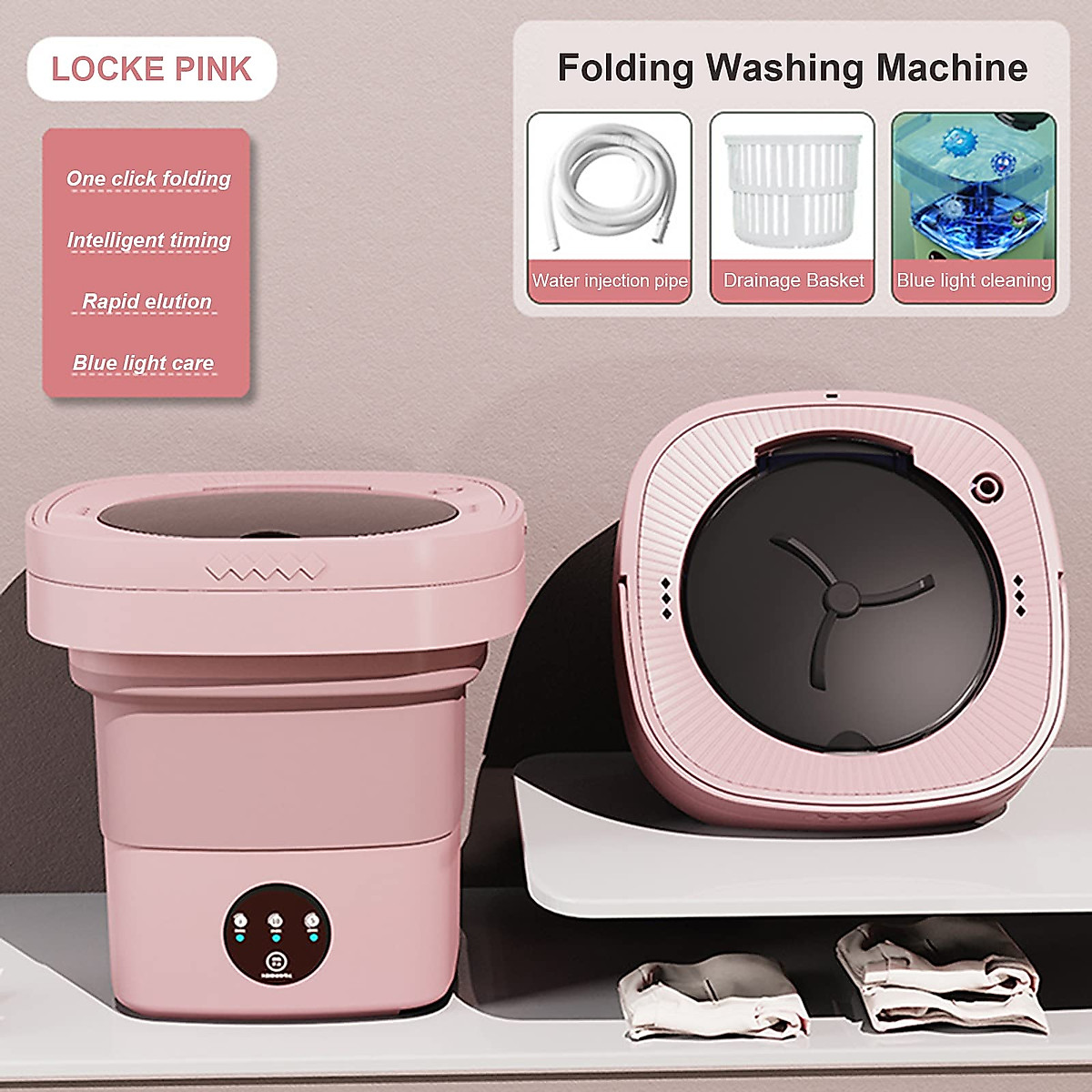 ZJFLNZYC Portable Mini Washing Machine, Folding Mini Washing Machine With Spinner,3 Modes Deep Cleaning, Suitable For Apartments, Dormitories, Camping, RV Travel(6.5L-Pink)