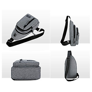 Small Sling Bag Crossbody Chest Shoulder Water Resistant Travel Bag for Men Women With Earphone Hole (Gray)