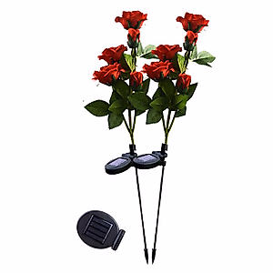 Red 2 Pack, Solar Garden Lights Decorative, 10 Rose Lights Flowers LED for Garden Yard Patio Pathway Lighting, Decorative Flower lamp, Rainproof(Red)