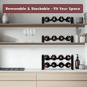 ICOHOT Stackable Wine Rack Countertop, Sturdy Wine Bottle Holder Freestanding for Cabinet, 2 Tier Small Tabletop Wine Holder Stand for Pantry Bar, Wire Wine Bottle Rack Metal Wine Storage Organizers