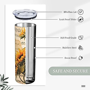 Tangopi Song Sunflower 20 oz Tumbler with Lid and Straw Insulated Travel Coffee Mug Reusable Spill Proof Coffee Cups Stainless Steel Water Bottle for Hot and Cold Drinks