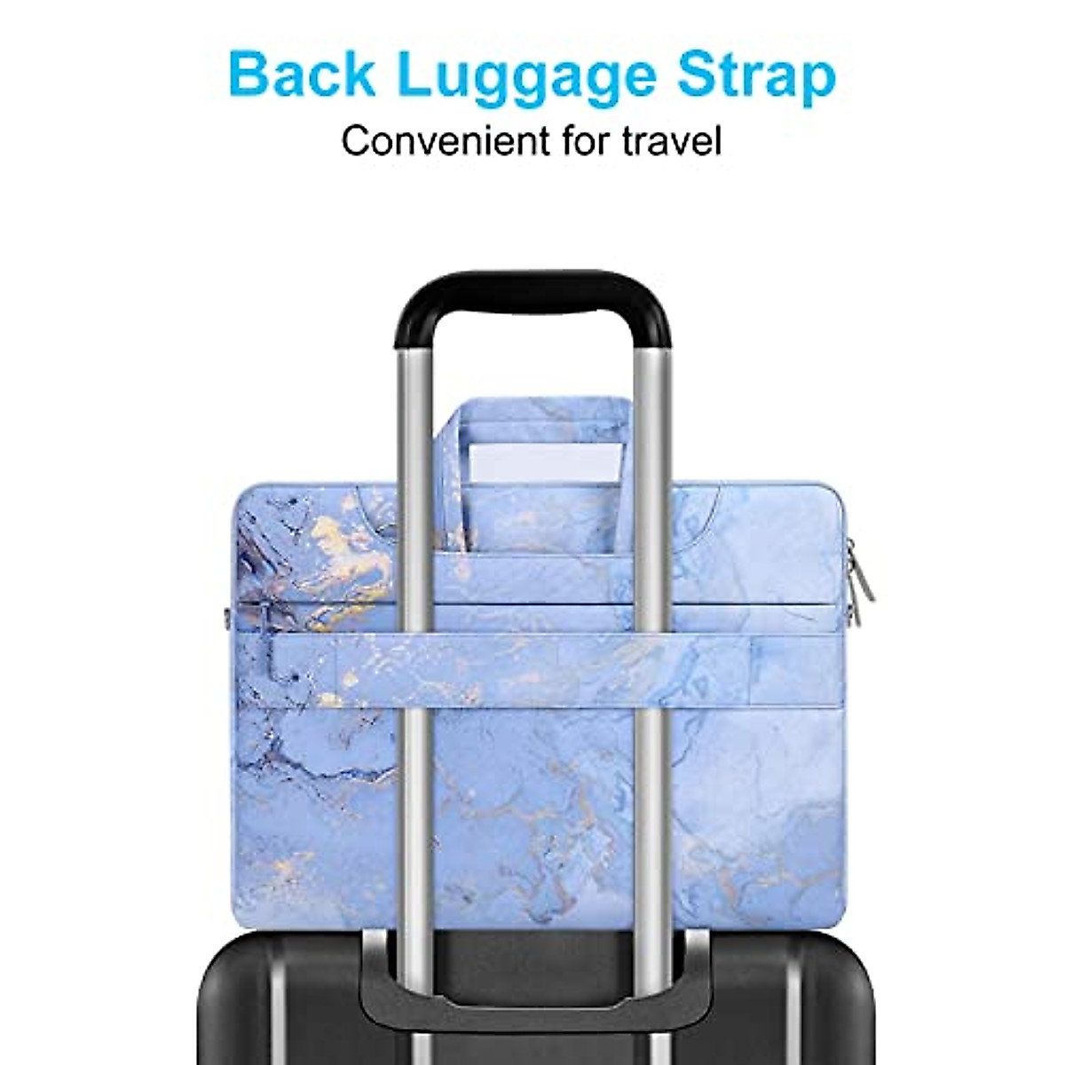 MOSISO Laptop Shoulder Bag Compatible with MacBook Air/Pro,13-13.3 inch Notebook,Compatible with MacBook Pro 14 inch 2023-2021 A2779 M2 A2442 M1, Watercolor Marble Sleeve with Trolley Belt, Blue