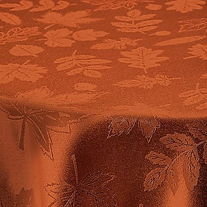 Hexagram Fall Tablecloth Round, Thanksgiving Tablecloth 70 Round inch, Jacquard Rust Maple and Fall Leaves Fabric Kitchen Table Decorations for Home