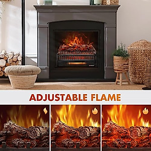 23 inch Electric Fireplace Heater Portable for Indoor, Living Room, Large Room, Logs with Lights, Fireplace Heater 3D Flame Effects Adjustable Brightness Remote Control 1400W Brwon