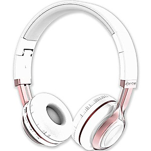 Aduro Resonance Wireless Headphones with Microphone Foldable Over The Ear Headphones with Mic Rechargeable Wireless Headset - White/Rose Gold