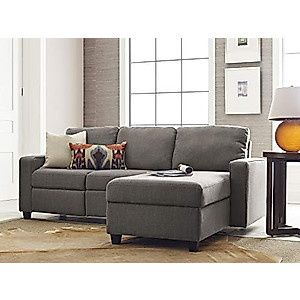 Serta Palisades Reclining Sectional Sofa with Right Storage Chaise, Small Couch with Built-In Storage, Low-Maintenance & Family-Friendly Fabric, Gray