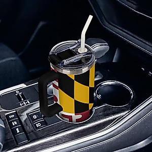 Maryland Flag Insulated Tumblers with Handle Stainless Steel Coffee Mug Funny Travel Cup with Lid Straw 40oz