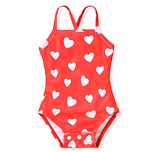 Toddler Baby Girls One Piece Swimsuit Heart Bathing Suit Adjustable Valentines Day Swimwear Beach Wear 18-24 Months Red
