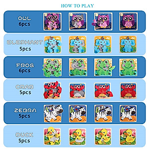 Wooden Puzzles for Toddlers 1-3,Toddler Puzzles Ages 1 2 3 4 Year Old with 6 Animal Patterns-Preschool Kids Learning Educational Montessori Toys Christmas Birthday Gifts