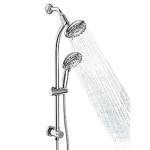Egretshower Handheld Showerhead & Rain Shower Combo for Easy Reach, 27.5" Drill-free Stainless Steel Slide Bar, 5”of 5-setting Handheld Shower and Showerhead, with 5ft Hose - Polished Chrome