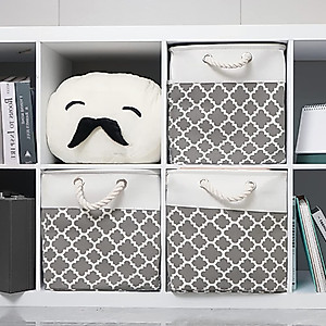 Cozyaver Storage Baskets for Shelves, 13'' x 13'' x 13'' Cube Organizing Closet Nursery Toy Decorative Linen Fabric Organizers with Cotton Handles, 3 Pack Grey Clover