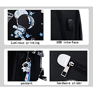Stylish Computer Backpack with USB Port Business Work for Men/Women Cartoon astronaut Glow at nightPattern (Astronaut Black 1)…