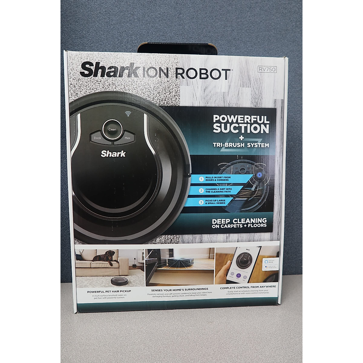 Shark ION Robot Vacuum RV761 with Wi-Fi and Voice Control, 0.5 Quarts, in Black and Navy blue