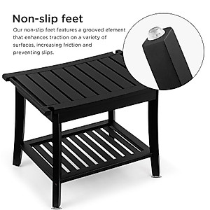 Oyydecor Premium Bamboo Shower Bench, Waterproof Shower Stool with Storage, Handles, and Towel Shelf, Wood Shower Chair for Inside Shower & Outdoor Use