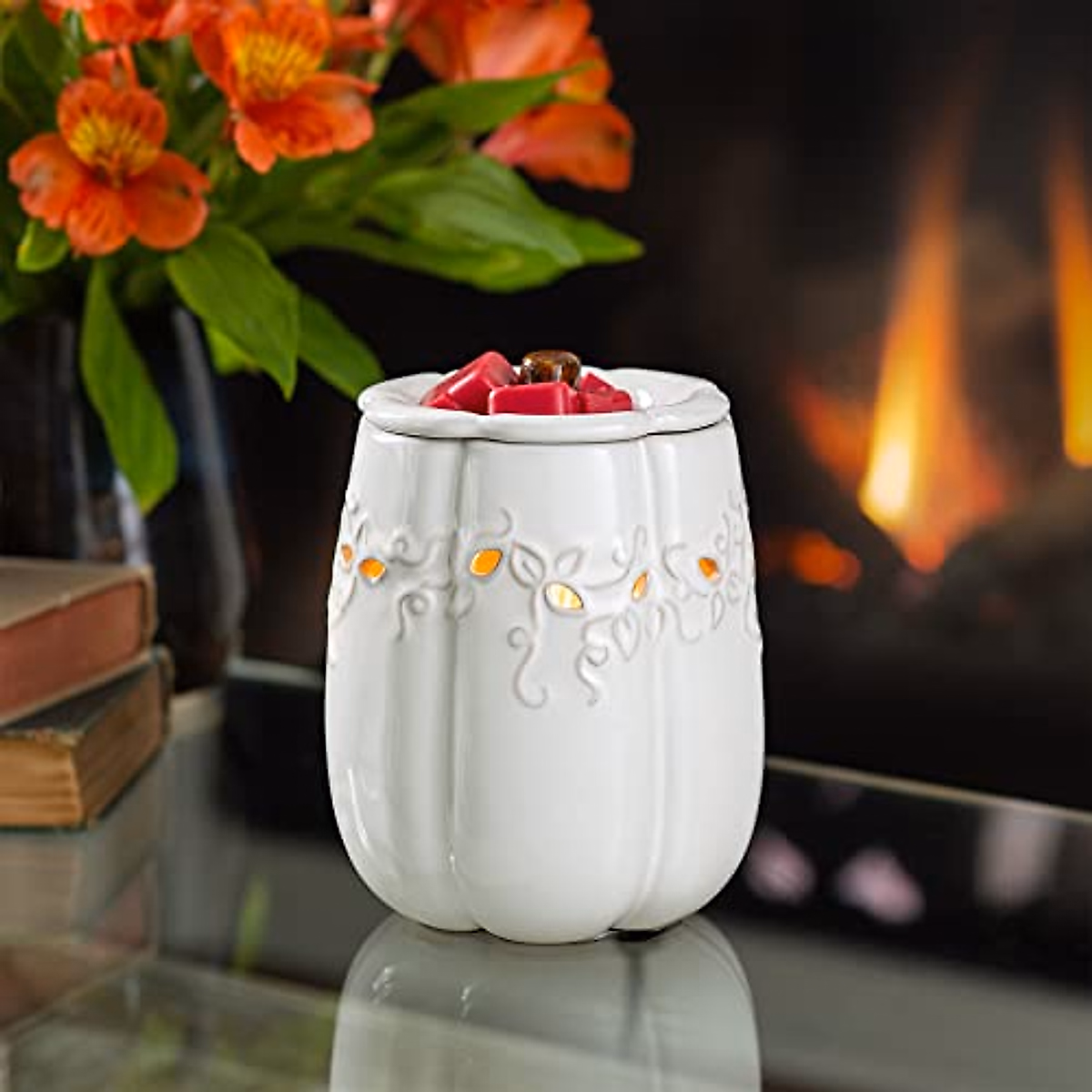CANDLE WARMERS ETC. Illumination Fragrance Warmer- Light-Up Warmer for Warming Scented Candle Wax Melts and Tarts or to Freshen Room, White Pumpkin