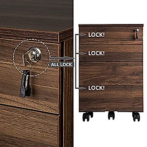 TOPSKY 3 Drawers Wood Mobile File Cabinet Fully Assembled Except Castors (Light Walnut, 16.3x15.7x24.4)