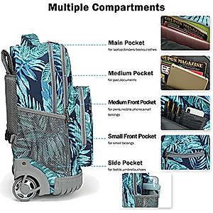 Tilami Rolling Backpack Laptop 18 inch with Lunch Bag, Rainforest