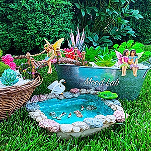 Mood Lab Fairy Garden Fish Pond Kit - Miniature Bridge Set of 6 pcs Fairy Garden Figurines & Accessories - Outdoor or House Decor