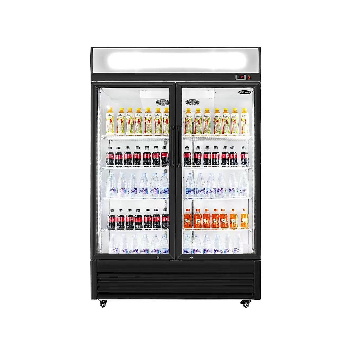 FRICOOL 51" Commercial Glass 2 Door Display Refrigerator Merchandiser - Upright Beverage Cooler With Led Lighting