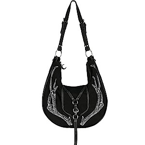 Restyle Deer Animal Antlers Gothic Punk Witch Black Hobo Crossbody Bag Purse