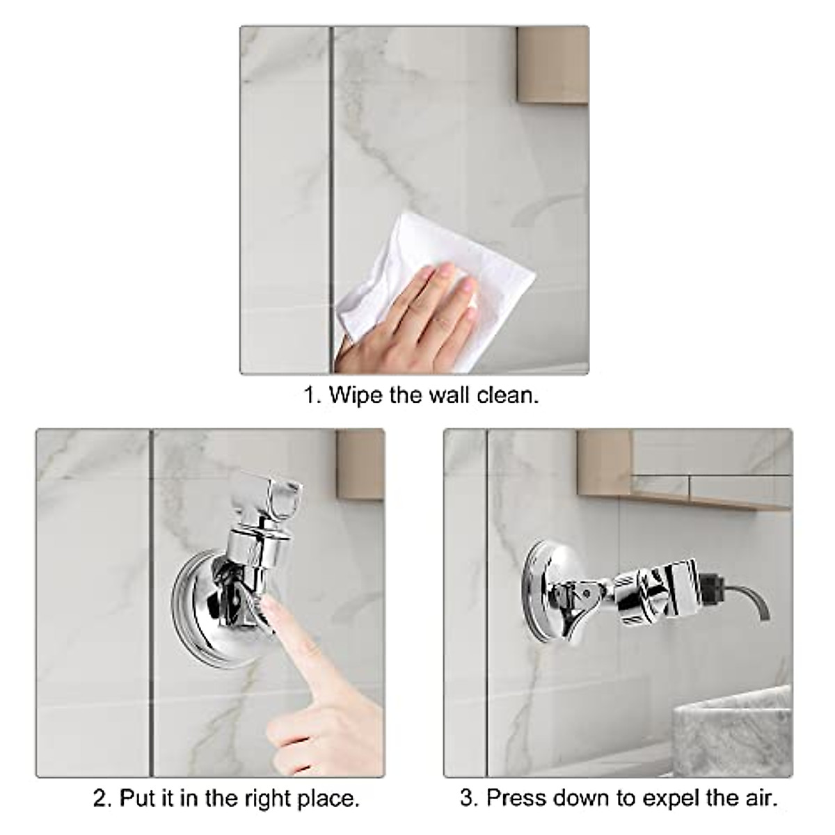 Shower Head Holder Suction Cup Shower Head Holder, Adjustable Height Wall Mount Shower Wand Holder Bracket ABS, Removable Handheld Shower Head Holder Silver (2 Pack)