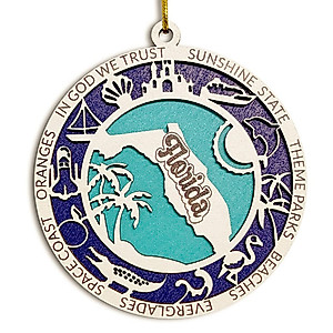 HAFLIBE All 50 State Ornaments - Florida Ornament - Florida Gifts - Wooden Christmas Ornaments 2022 - Country Decor - Souvenir Florida - Pride Ornaments - Patriotic Ornaments