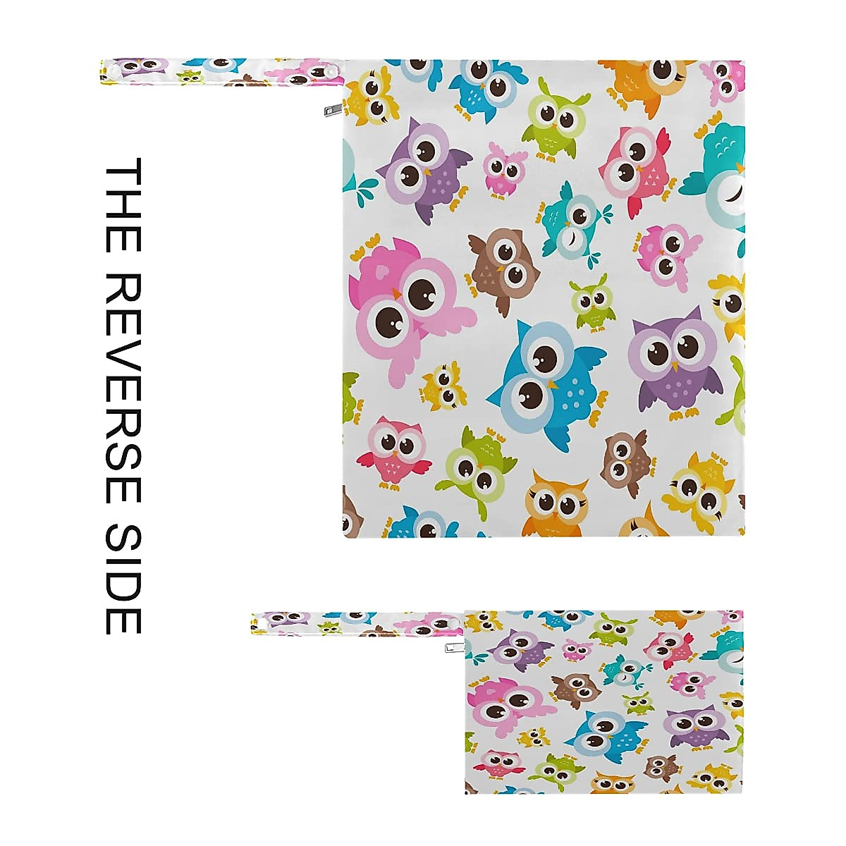 Cute Owl Animal Wet Dry Bags Owl Waterproof Baby Cloth Diaper Bags with Two Zippered Pockets Beach Travel Bag for Swimsuit&Wet Cloth 2pcs