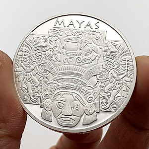 Exquisite Collection of Commemorative Coins Mayan Lacquer Dragon Painted Mexican Embossed Silver Plated Medal Collectible Coin Pyramid Sundial Gold Coin