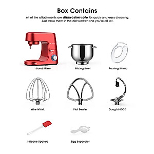8.5 QT Double Handle KUCCU Stand Mixer, 6 Speed with Pulse Electric Kitchen Mixer, 660W Tilt-Head Food Mixer with Dishwasher-Safe Dough Hook, Flat Beater, Whisk, Splash Guard for home baking (Red)